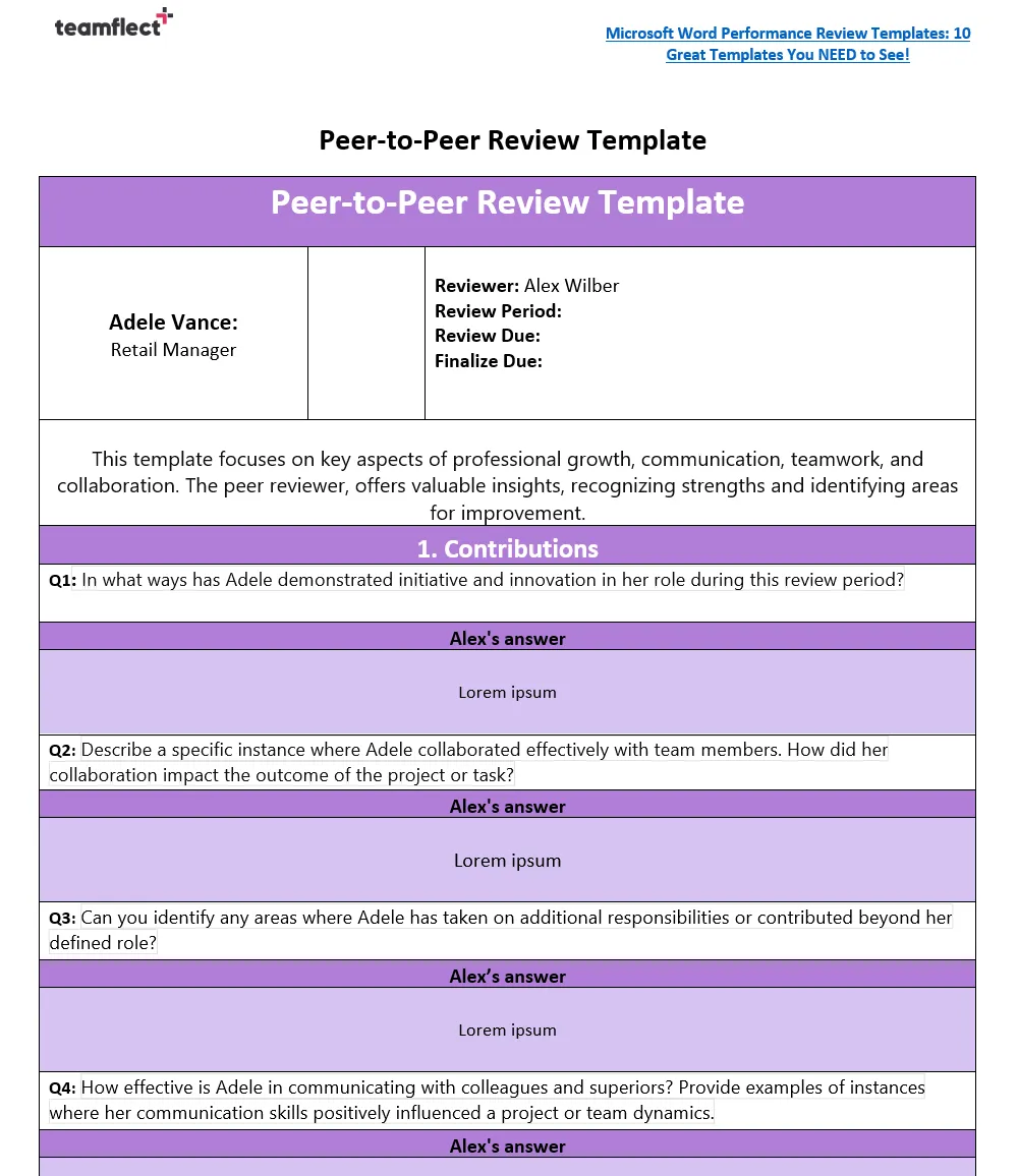 Peer Review Template (Excel & Word) – Get Honest Feedback
